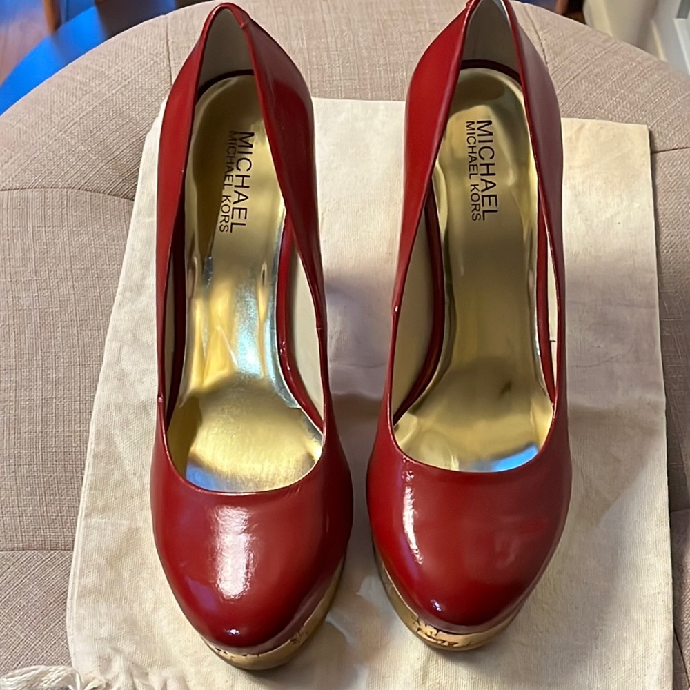 Michael Kors Red Patent Leather Platform Shoes, Size 8 - Gem